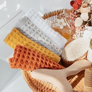 sea me at home Waffle Washcloth Set, 100% Cotton (4 Pcs Washcloth 13x13 inches, White)