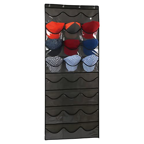 comigeewa #822ws2 Hat Rack for Baseball Caps Hat Organizer Rack for Wall Or Door with 24 Clear Deep Pockets Hat Holder for Storage and