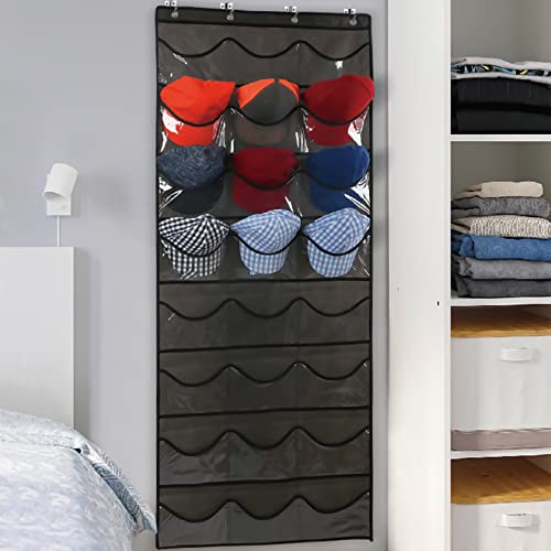 comigeewa #822ws2 Hat Rack for Baseball Caps Hat Organizer Rack for Wall Or Door with 24 Clear Deep Pockets Hat Holder for Storage and