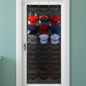 comigeewa #822ws2 Hat Rack for Baseball Caps Hat Organizer Rack for Wall Or Door with 24 Clear Deep Pockets Hat Holder for Storage and