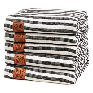 gold case turkish beach towel myra series - set of 5 - xxl oversized 71x40 inches -100% cotton bath towels - super soft - quick dry lightweight sand free turkish towel (black)