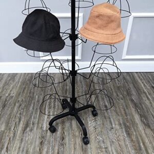 FixtureDisplays 6-Tier Hat Display Rack Free Standing Headwear Wig Rack Metal Floor Rack for Caps, Fits 30 Hats, 22" X 22" X 66" 18164-BLACK