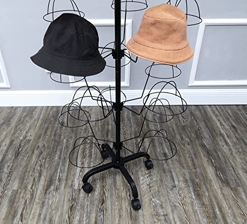 FixtureDisplays 6-Tier Hat Display Rack Free Standing Headwear Wig Rack Metal Floor Rack for Caps, Fits 30 Hats, 22" X 22" X 66" 18164-BLACK