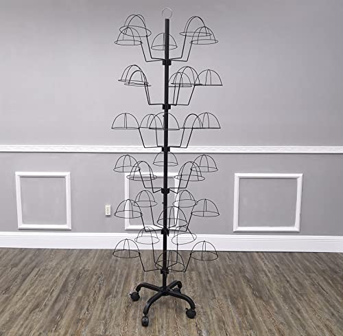 FixtureDisplays 6-Tier Hat Display Rack Free Standing Headwear Wig Rack Metal Floor Rack for Caps, Fits 30 Hats, 22" X 22" X 66" 18164-BLACK