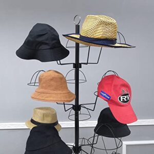 FixtureDisplays 6-Tier Hat Display Rack Free Standing Headwear Wig Rack Metal Floor Rack for Caps, Fits 30 Hats, 22" X 22" X 66" 18164-BLACK