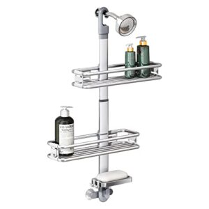 kitstorack shower caddy over shower head,3 tier aluminum bathroom hanging shower caddy,bathroom accessories storage rustproof shower shelves with soap holder razor holder for bathroom organizer