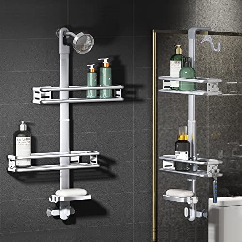 Kitstorack Shower Caddy Over Shower Head,3 Tier Aluminum Bathroom Hanging Shower caddy,Bathroom Accessories Storage Rustproof Shower Shelves with Soap Holder Razor Holder for Bathroom Organizer