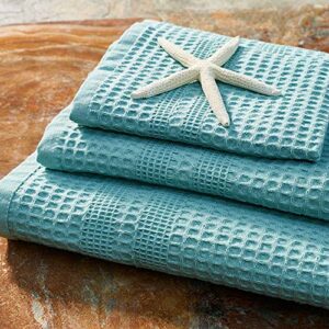 GILDEN TREE Waffle Towel Quick Dry Thin Exfoliating, 4 Pack Washcloths for Face Body, Classic Style (Seafoam)