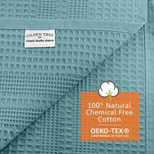 GILDEN TREE Waffle Towel Quick Dry Thin Exfoliating, 4 Pack Washcloths for Face Body, Classic Style (Seafoam)