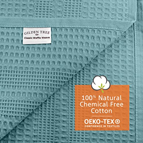 GILDEN TREE Waffle Towel Quick Dry Thin Exfoliating, 4 Pack Washcloths for Face Body, Classic Style (Seafoam)