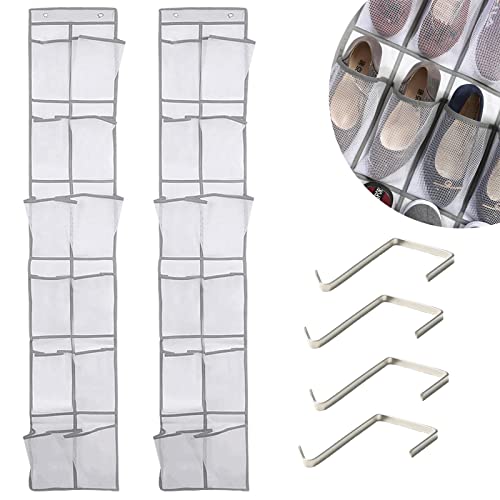 HINIHAO 24 Pockets Over The Door Hanging Shoe Organizer, 12 Large Mesh Pockets Closet Holder Hanger Storage Bag Rack with Hook (A-White)