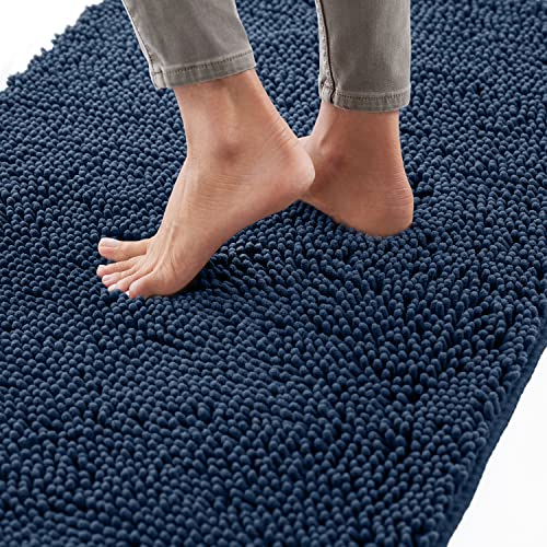 Gorilla Grip Bath Rug 24x17, Thick Soft Absorbent Chenille, Rubber Backing Quick Dry Microfiber Mats, Machine Washable Rugs for Shower Floor, Bathroom Runner Bathmat Accessories Décor, Navy