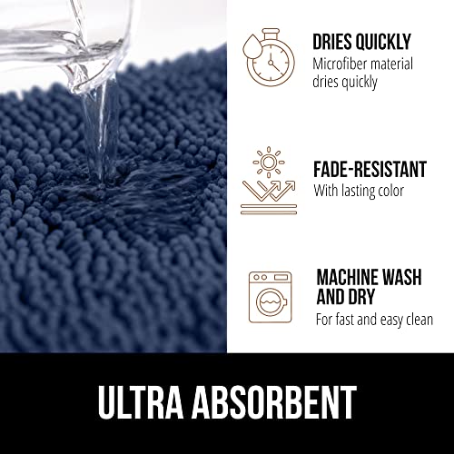 Gorilla Grip Bath Rug 24x17, Thick Soft Absorbent Chenille, Rubber Backing Quick Dry Microfiber Mats, Machine Washable Rugs for Shower Floor, Bathroom Runner Bathmat Accessories Décor, Navy