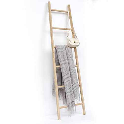 FUIN Fully Assembled 6ft Bamboo Blanket Ladders Wood Decorative Wall Leaning Rustic Farmhouse Bathroom Quilt Towel Display Rack Holder