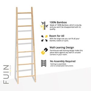 FUIN Fully Assembled 6ft Bamboo Blanket Ladders Wood Decorative Wall Leaning Rustic Farmhouse Bathroom Quilt Towel Display Rack Holder