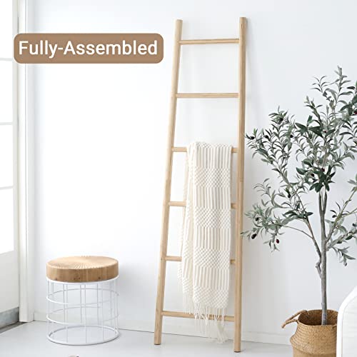 FUIN Fully Assembled 6ft Bamboo Blanket Ladders Wood Decorative Wall Leaning Rustic Farmhouse Bathroom Quilt Towel Display Rack Holder