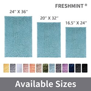 FRESHMINT Chenille Bathroom Rugs Non-Slip Bath Mat 24”x16.5“, Washable Soft Shower Mat, for Bathroom Floor & Tub Fluffy Shag Bath Rugs, Durable Thick Water Absorbent Microfiber Shower Rugs, Blue