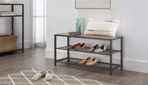 trinity shoe bench with wire shelves