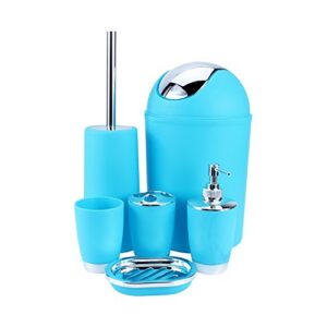 Yosoo 6 Pcs Plastic Bathroom Accessory Set Luxury Bath Accessories Bath Set Lotion Bottles, Toothbrush Holder, Tooth Mug, Dish, Toilet Brush, Trash Can (Blue)