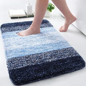 arotive microfiber bathroom rugs, shaggy soft and absorbent bath rug, non-slip, thick plush bathroom mat, machine washable dry bath mats for bathroom, tub and shower, 24" x 16", blue