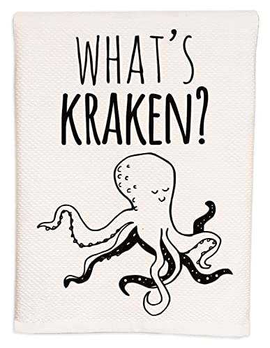 Moonlight Makers Classic Waffle Weave Hand Cloth, Bathroom/Kitchen Hand Towel, Xmas Gift Idea, Fast Absorbing Soft Kitchen Decor, Funny Design, Cute Dish Cloth, Pure 100% Cotton (What's Kraken)