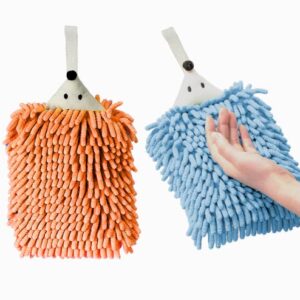 Cute Hedgehog Chenille Hand Drying Towels for Kitchen and Bathroom, Hanging Funny Hand Microfiber Towel with Button Loop, Set of 4