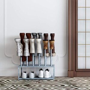 WELLAND 2-Tier Boot Storage Rack for Tall Boots and Shoes, Wooden Boot Holder Shoes Storage Organizer Rack, Holds 8 Pairs, Suitable for Rain Boot, Work Boot, Knee-high Boot, Washed White