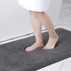 buganda microfiber bathroom rugs (24 x 17, grey) shaggy soft and absorbent, non slip, thick plush, machine washable bath mat and bath rugs for bathroom