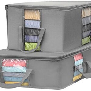 Sorbus Foldable Storage Bag Organizer Set, Large Clear Window & Carry Handles, Great for Clothes, Blankets, Closets, Bedrooms, and More (Gray)