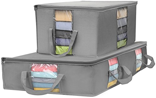 Sorbus Foldable Storage Bag Organizer Set, Large Clear Window & Carry Handles, Great for Clothes, Blankets, Closets, Bedrooms, and More (Gray)