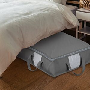 Sorbus Foldable Storage Bag Organizer Set, Large Clear Window & Carry Handles, Great for Clothes, Blankets, Closets, Bedrooms, and More (Gray)