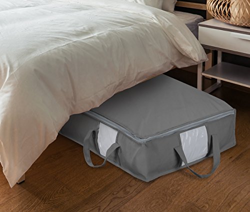 Sorbus Foldable Storage Bag Organizer Set, Large Clear Window & Carry Handles, Great for Clothes, Blankets, Closets, Bedrooms, and More (Gray)