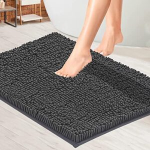 soft plush chenille bathroom rug, absorbent microfiber bath mat, machine washable, non-slip grip, quick-dry, thick shag carpet great for bath, shower floor, bedroom, or door mat (charcoal gray, 17x24)