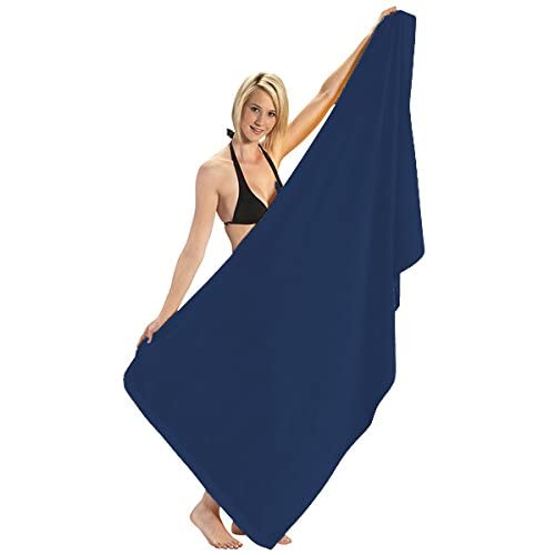 Heavy Weight Jumbo Size Dobby Hem Velour Beach Towel (Navy)