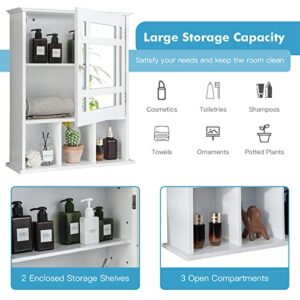 Tangkula Wall-Mounted Bathroom Cabinet, 2-in-1 Storage Organizer with Mirror Door, Wall-Mounted Medicine Cabinet with Adjustable Shelf & 3 Open Compartments for Bathroom, Living Room, Entryway