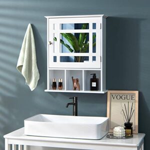 Tangkula Wall-Mounted Bathroom Cabinet, 2-in-1 Storage Organizer with Mirror Door, Wall-Mounted Medicine Cabinet with Adjustable Shelf & 3 Open Compartments for Bathroom, Living Room, Entryway