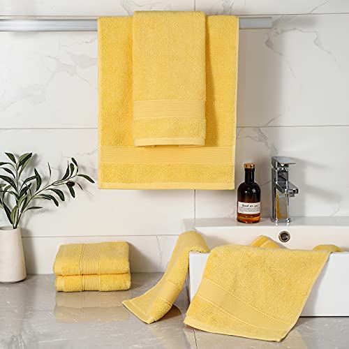 Years Calm 2 Pack Cotton Hand Towels, Durable Highly Absorbent Soft Washcloth, Towel for Hotel Bathroom, 13 x 29 Inch (Yellow)