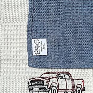 Hyperall Pickup Truck Series 100% Turkish Cotton Towels Set 7-Piece 13x13inch (Grey,Cream,Indian Blue) for Bathroom Kitchen Car Hand Face Hair Dishes Glass Window Children Embroidery Custom Design