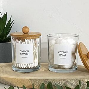 Onsogi Glass Apothecary Jars with Bamboo Lids for Bathroom Organization, Q tip Holder and Cotton Ball Holder are Great for Farmhouse Bathroom Decor, Rustic Bathroom Decor-2 Pack