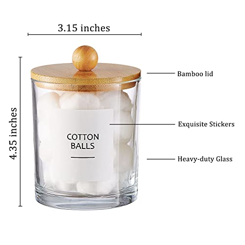 Onsogi Glass Apothecary Jars with Bamboo Lids for Bathroom Organization, Q tip Holder and Cotton Ball Holder are Great for Farmhouse Bathroom Decor, Rustic Bathroom Decor-2 Pack