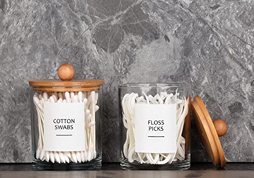 Onsogi Glass Apothecary Jars with Bamboo Lids for Bathroom Organization, Q tip Holder and Cotton Ball Holder are Great for Farmhouse Bathroom Decor, Rustic Bathroom Decor-2 Pack