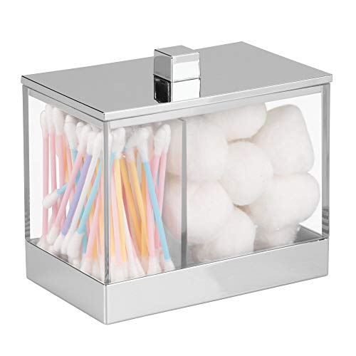 iDesign Clarity Metal Divided Canister with Lid for Bathroom, Kitchen, Countertop, Desk, and Vanity Organization and Storage, 5" x 3" x 4", Clear and Chrome