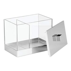 iDesign Clarity Metal Divided Canister with Lid for Bathroom, Kitchen, Countertop, Desk, and Vanity Organization and Storage, 5" x 3" x 4", Clear and Chrome