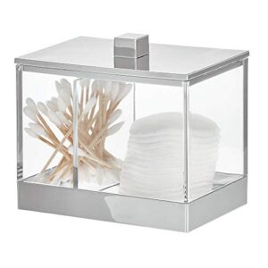 iDesign Clarity Metal Divided Canister with Lid for Bathroom, Kitchen, Countertop, Desk, and Vanity Organization and Storage, 5" x 3" x 4", Clear and Chrome