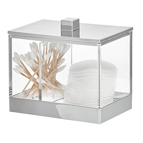 iDesign Clarity Metal Divided Canister with Lid for Bathroom, Kitchen, Countertop, Desk, and Vanity Organization and Storage, 5" x 3" x 4", Clear and Chrome