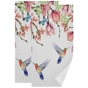 tropical flowers butterflies hummingbird hand towels set of 2 bathroom towel 16x30 in soft absorbent guest bath towel kitchen dish towel spa home bathroom decorations