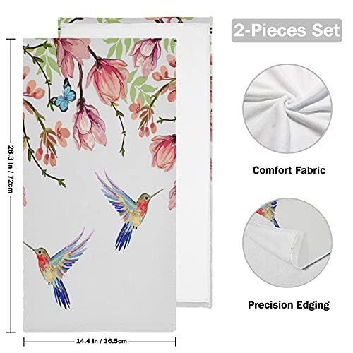 Tropical Flowers Butterflies Hummingbird Hand Towels Set of 2 Bathroom Towel 16x30 in Soft Absorbent Guest Bath Towel Kitchen Dish Towel Spa Home Bathroom Decorations