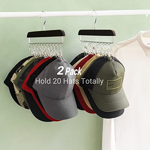 Mkono Hat Organizer Rack Closet Hanging Cap Keeper Hanger with 16 Hooks and Set of 2 Wooden Hat Hangers for Closet with 20 Clips