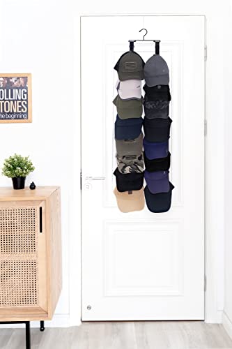 Mkono Hat Organizer Rack Closet Hanging Cap Keeper Hanger with 16 Hooks and Set of 2 Wooden Hat Hangers for Closet with 20 Clips