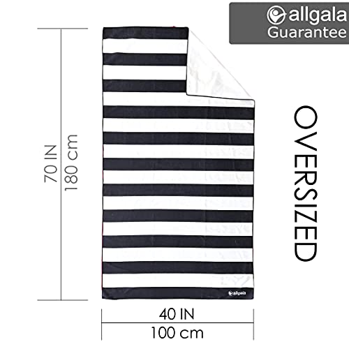 Allgala Oversize 40x70 Inch (1x1.8M) Cabana Stripe Design Microfiber Beach Towel-Black (Pack of 1)-BT81202